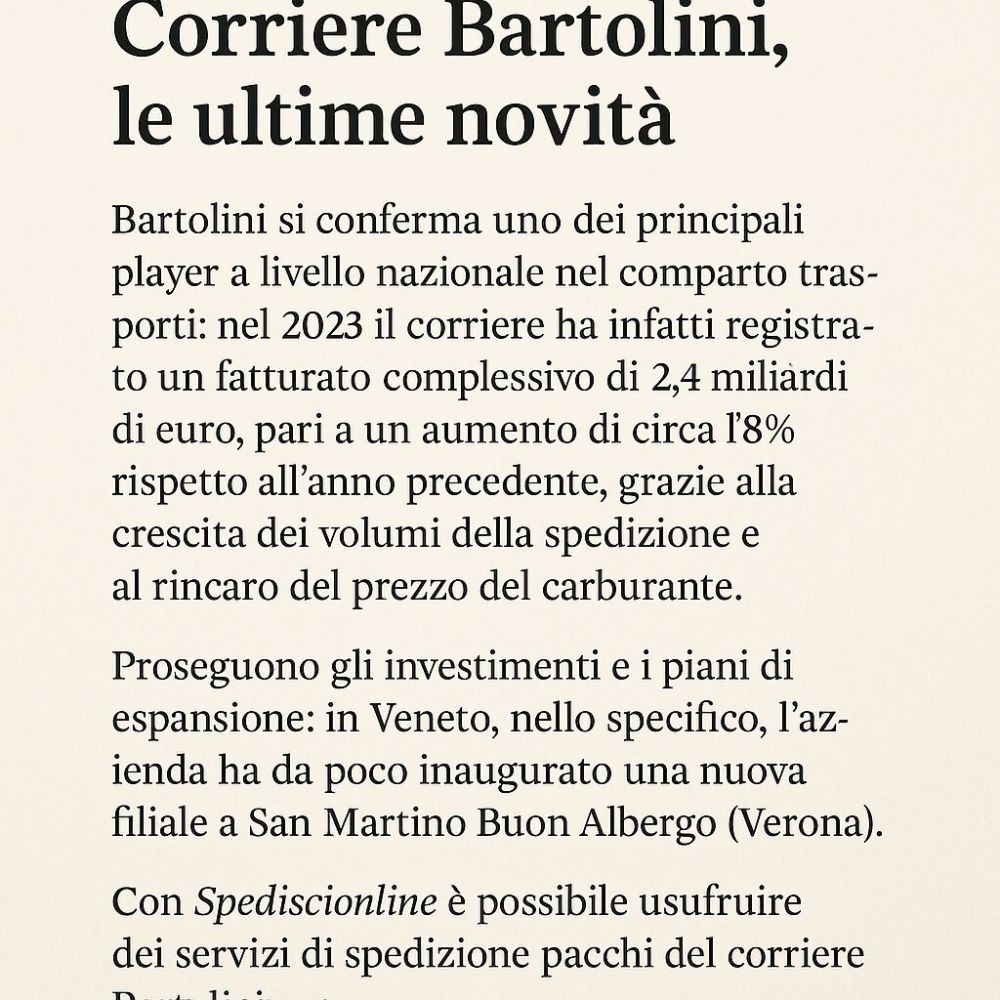 Corriere Bartolini 2025: novità, sfide e spedizioni online